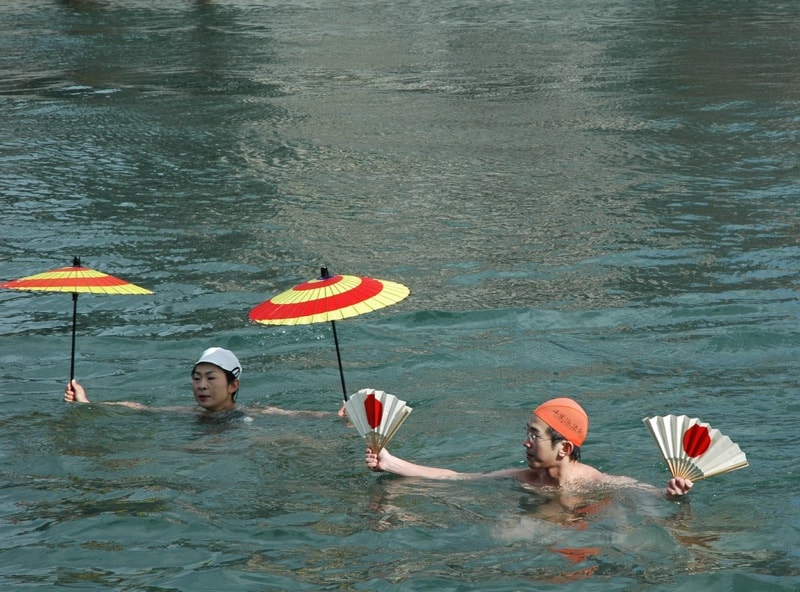 Mid-winter swim in front of the A-bomb Dome | Get Hiroshima